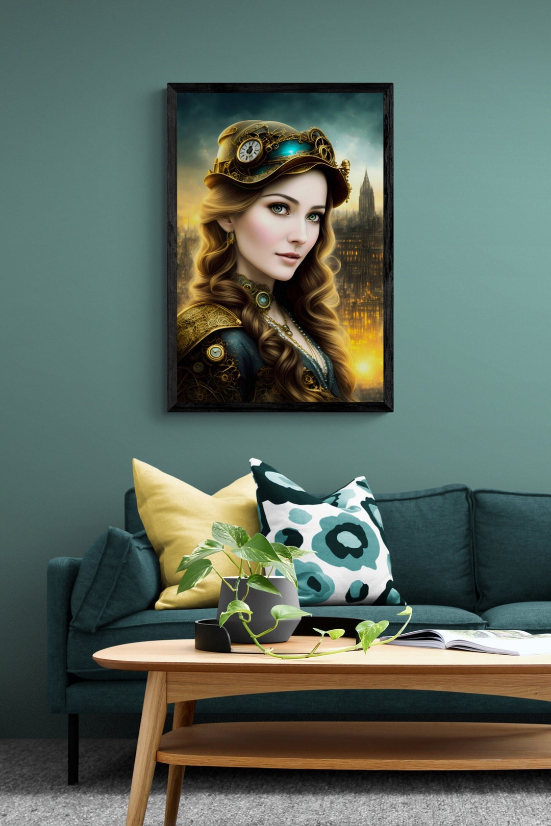 Steampunk City Lady Wall Art, Steam, Printable Download, Beautiful ...