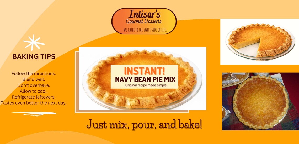 Navy Bean Pie Mix, Gourmet Dessert, Quick and Easy Pie Mix, Traditional ...