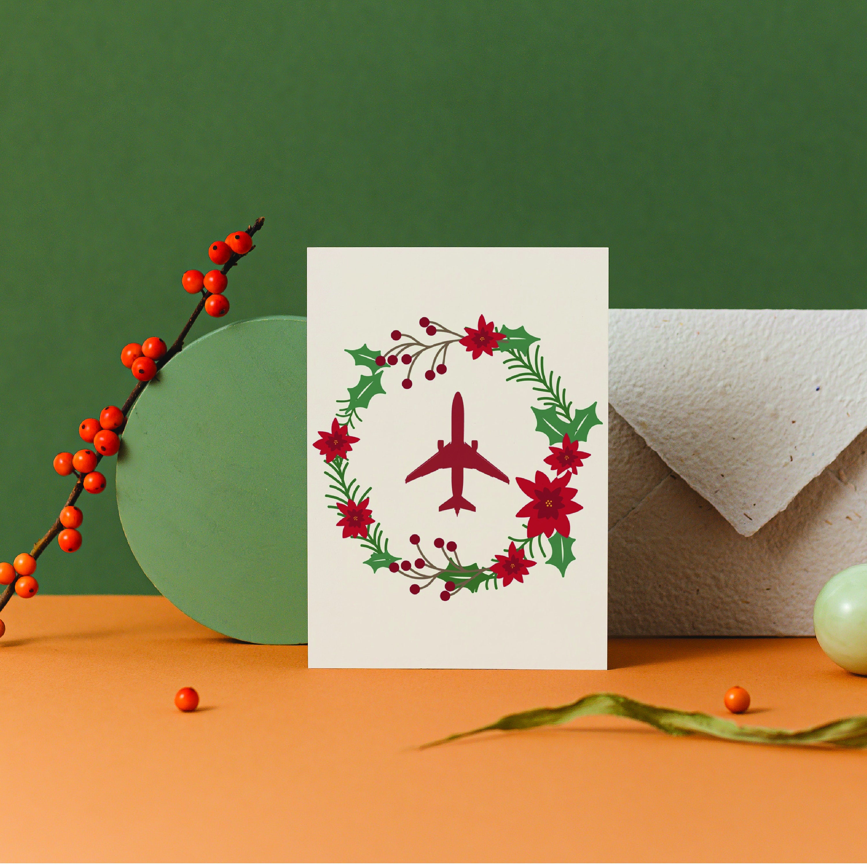 Aviation Christmas Card, DIGITAL DOWNLOAD, Wreath and Plane, Festive ...