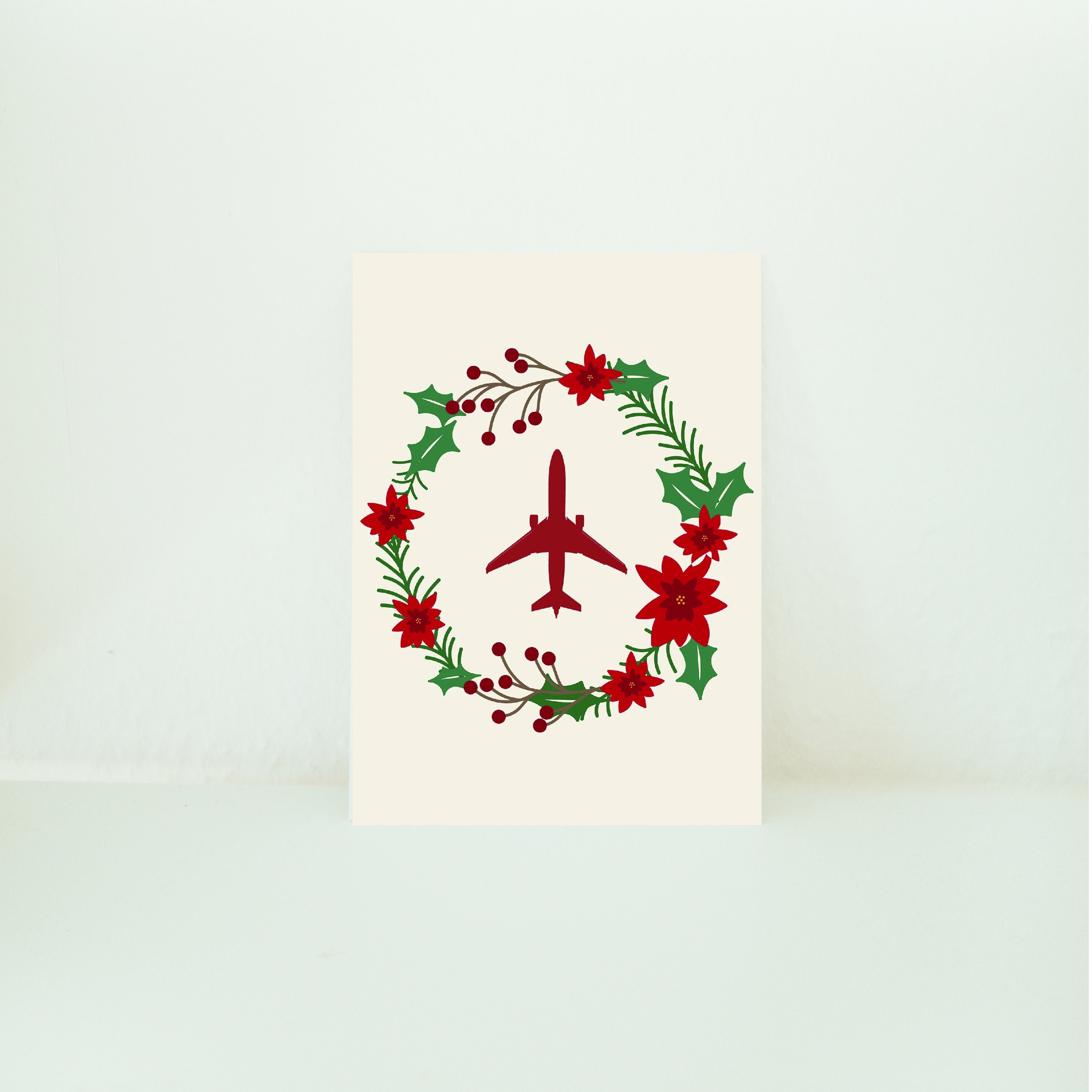 Aviation Christmas Card, DIGITAL DOWNLOAD, Wreath and Plane, Festive ...