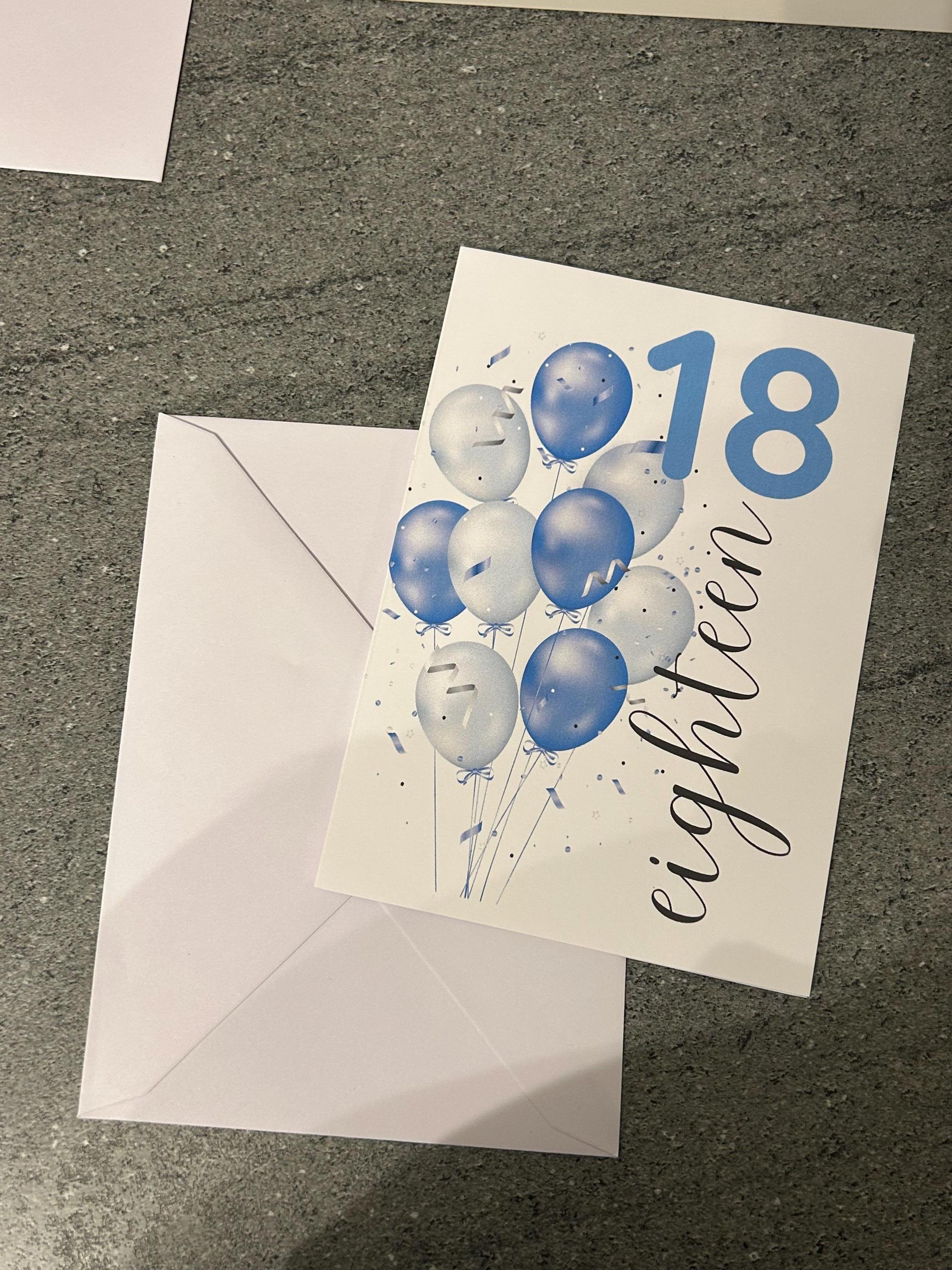 18th Birthday Card for Him or Her | Blue and Silver Balloon Birthday ...
