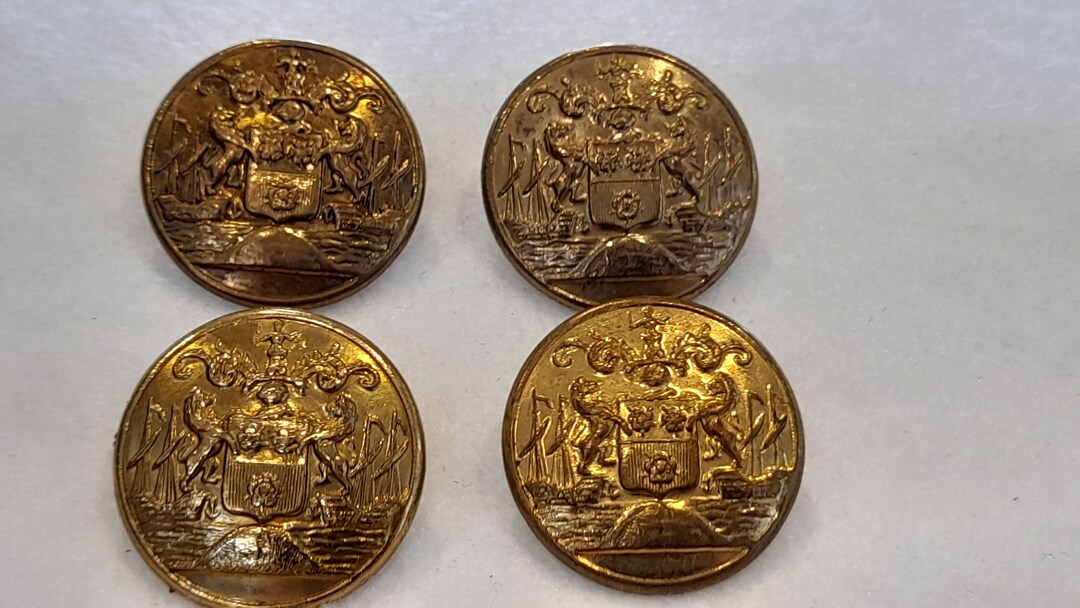 4 X Antique Firmin London Livery Brass Buttons Elaborate Coat of Arms ...