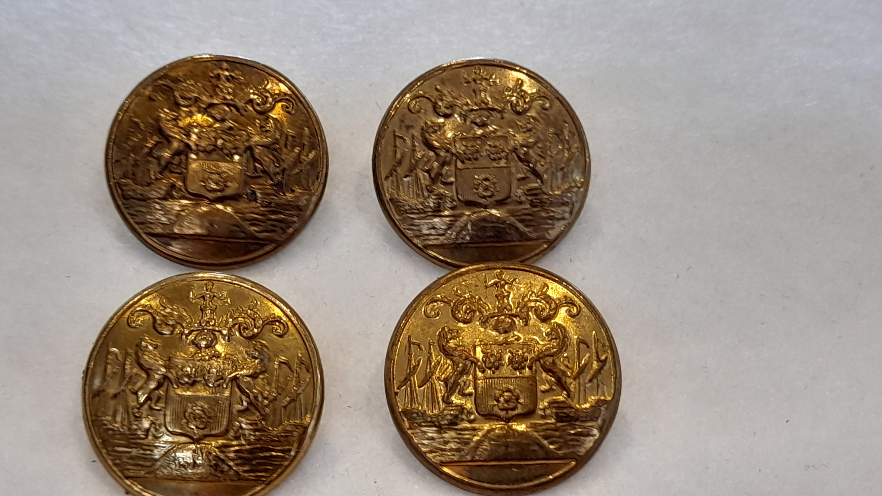 4 X Antique Firmin London Livery Brass Buttons Elaborate Coat of Arms ...