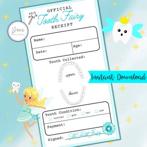 Printable Blue Tooth Fairy Receipt | Tooth Fairy Receipt| Tooth Fairy ...