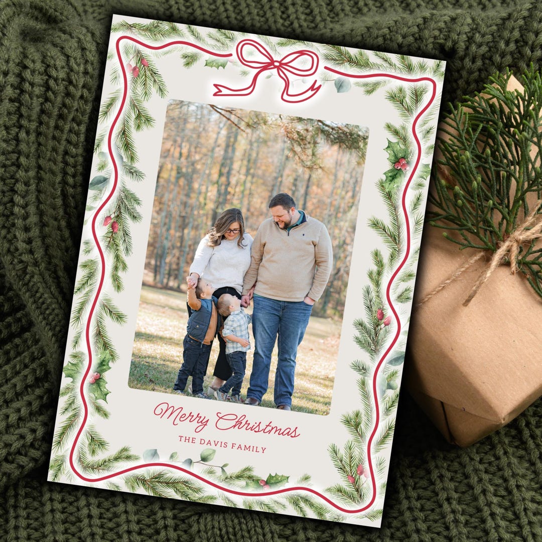 Christmas Bow Card| Editable Christmas Card| Red Bow Card| Editable ...