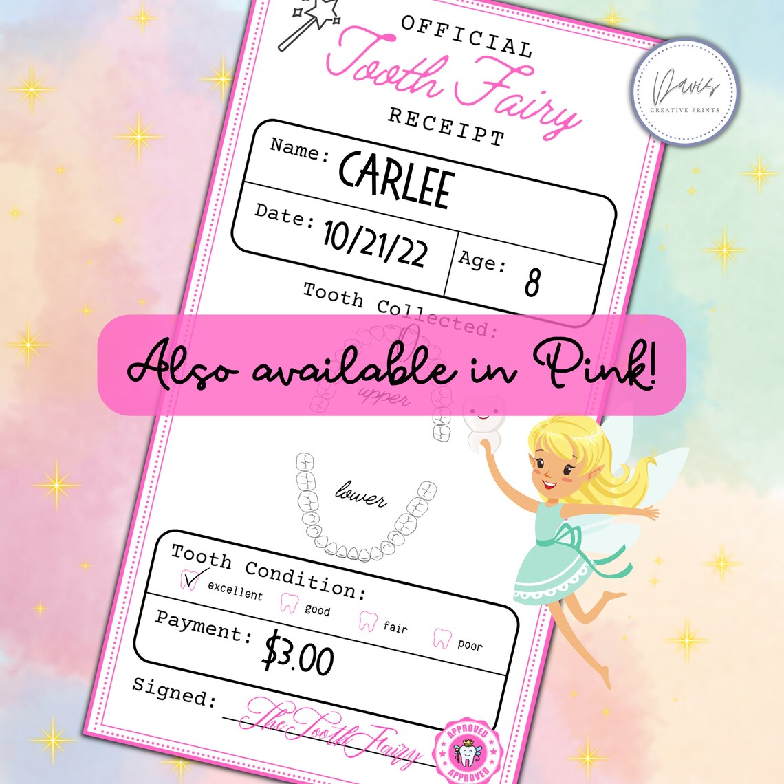 Printable Blue Tooth Fairy Receipt Tooth Fairy Receipt - Etsy