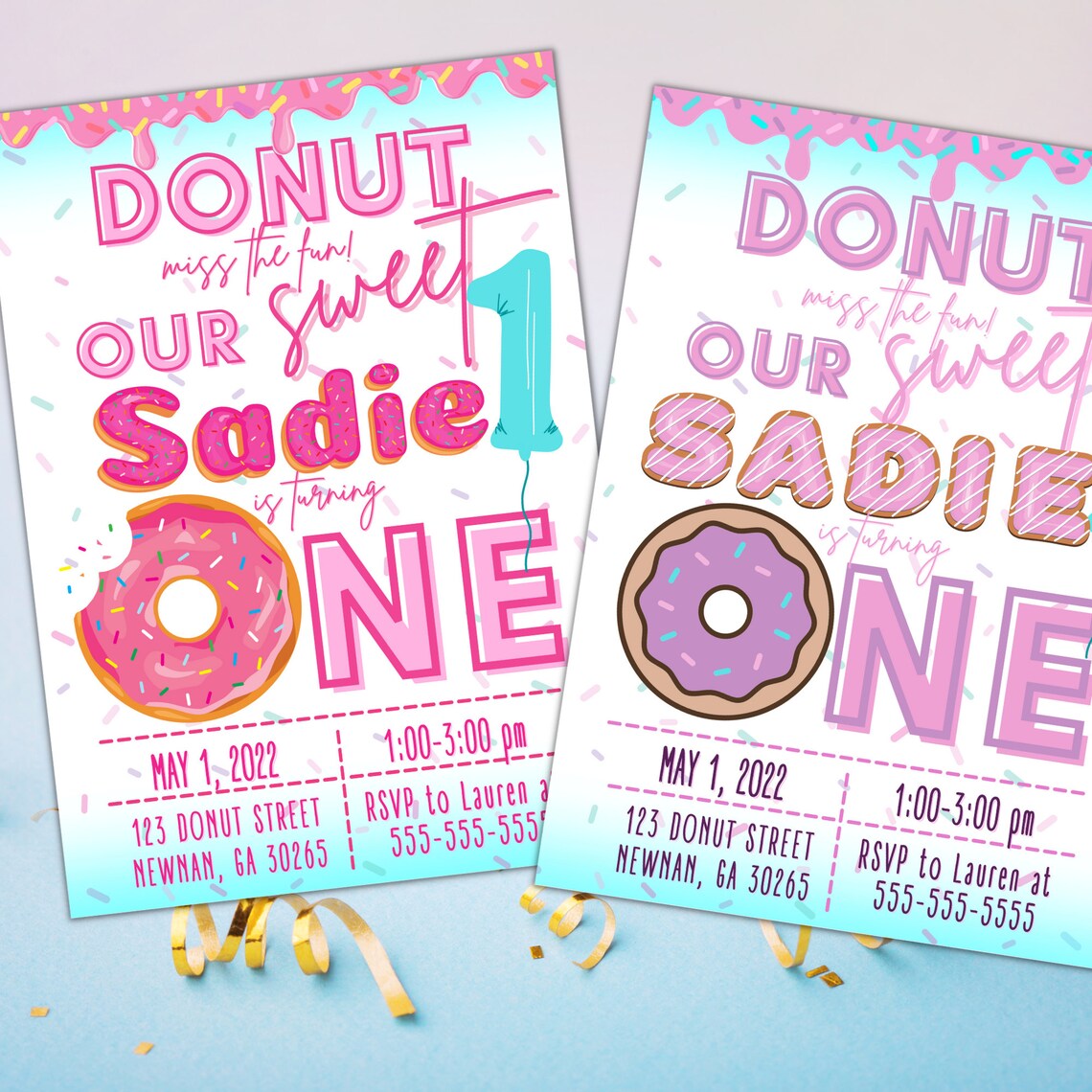 Donut First Birthday Invitation, 1st Birthday Invitation Girl, Donut ...
