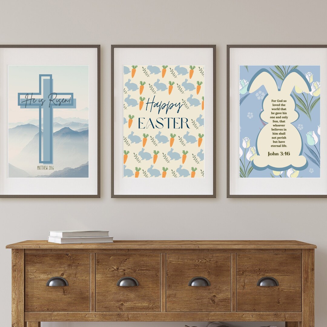 Easter Printable Wall Art Bundle, Set of 3 Spring Home Decor, Easter ...