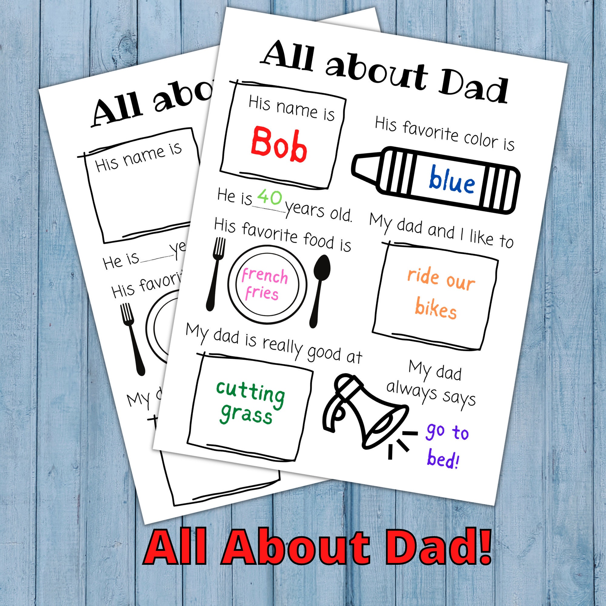 All About Dad Fill in the Blank Printable All About Dad Writing ...