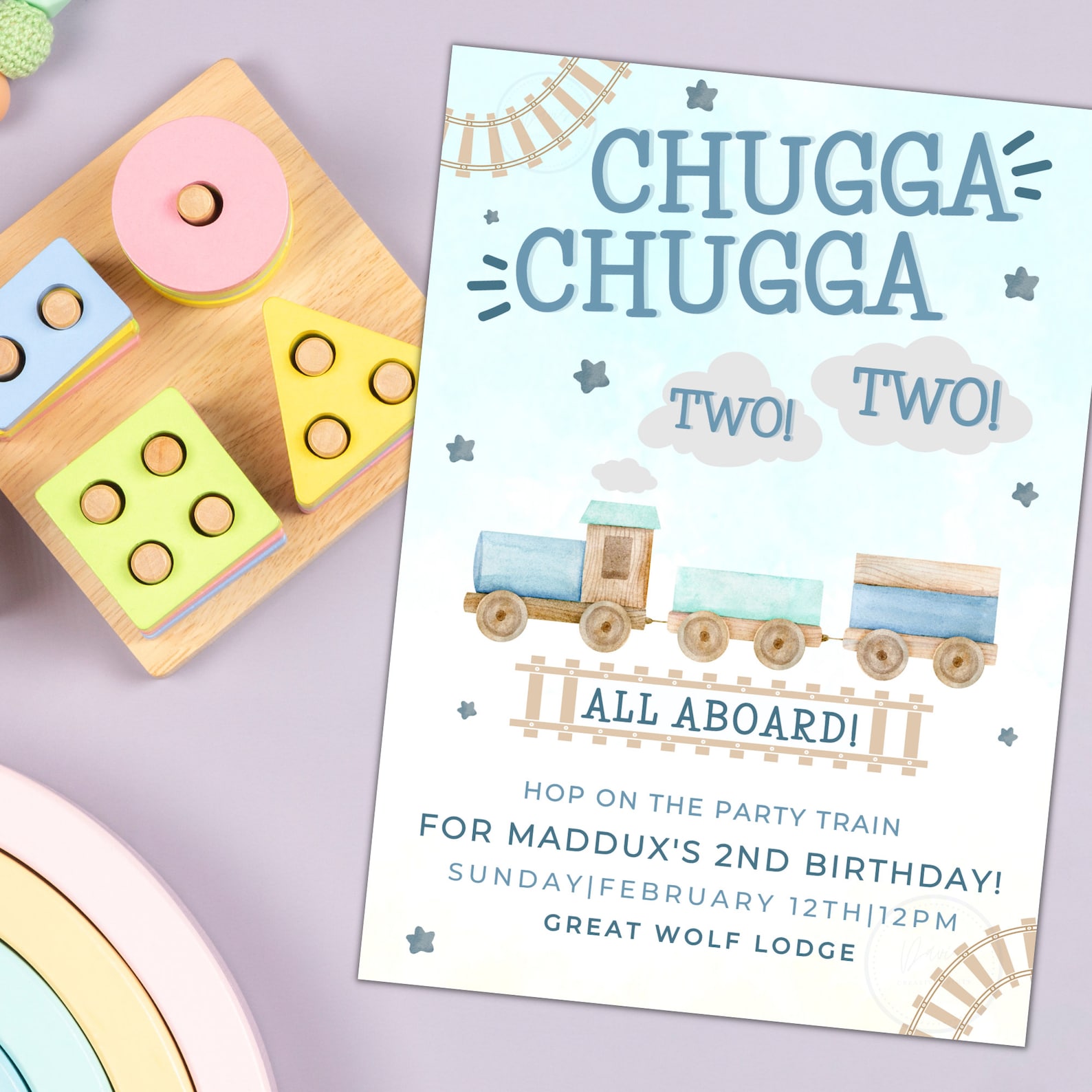 Chugga Chugga Two Two Birthday Invitation Train Second Birthday ...
