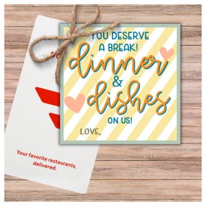 Dinner and Dishes Gift Tag | Teacher Appreciation (PDF) - Etsy