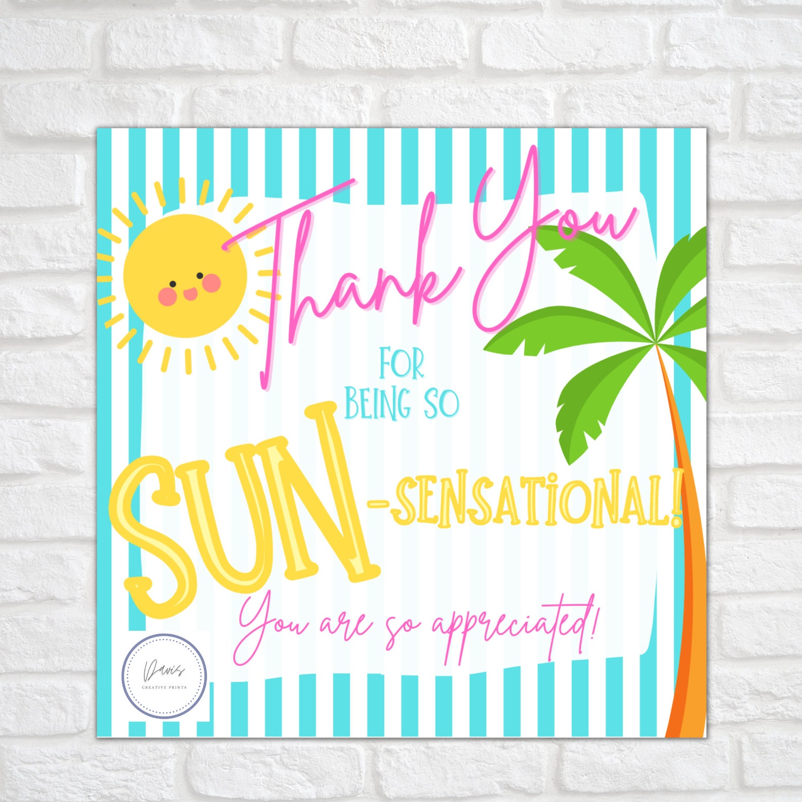 Thank You Tag Thank You for Being so Sun-sational Thank - Etsy