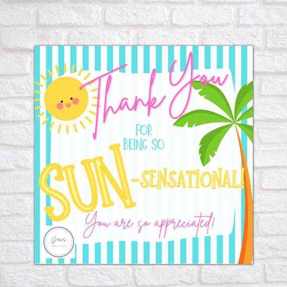 Thank You Tag Thank You for Being so Sun-sational Thank - Etsy