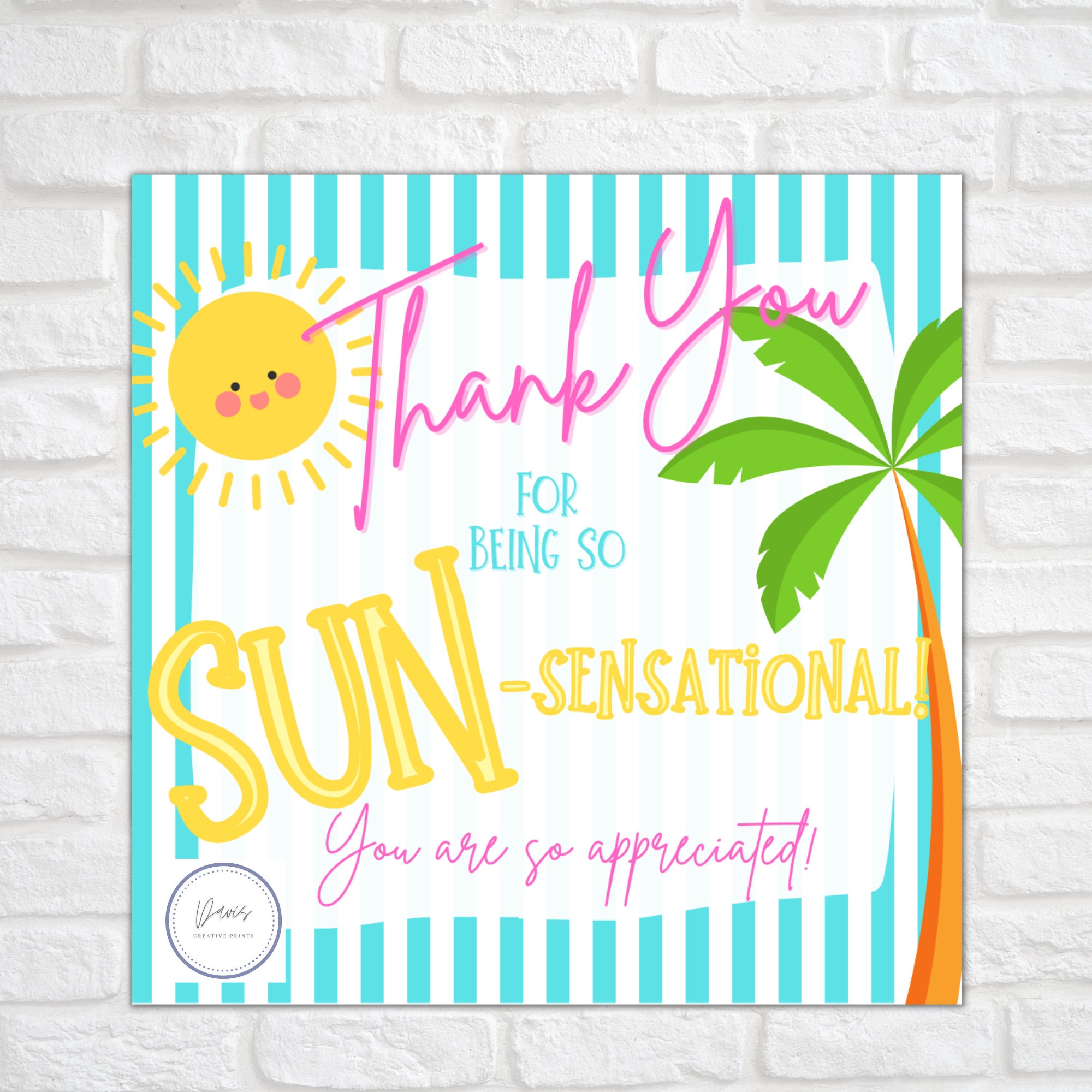 Thank You Tag Thank You for Being so Sun-sational Thank - Etsy