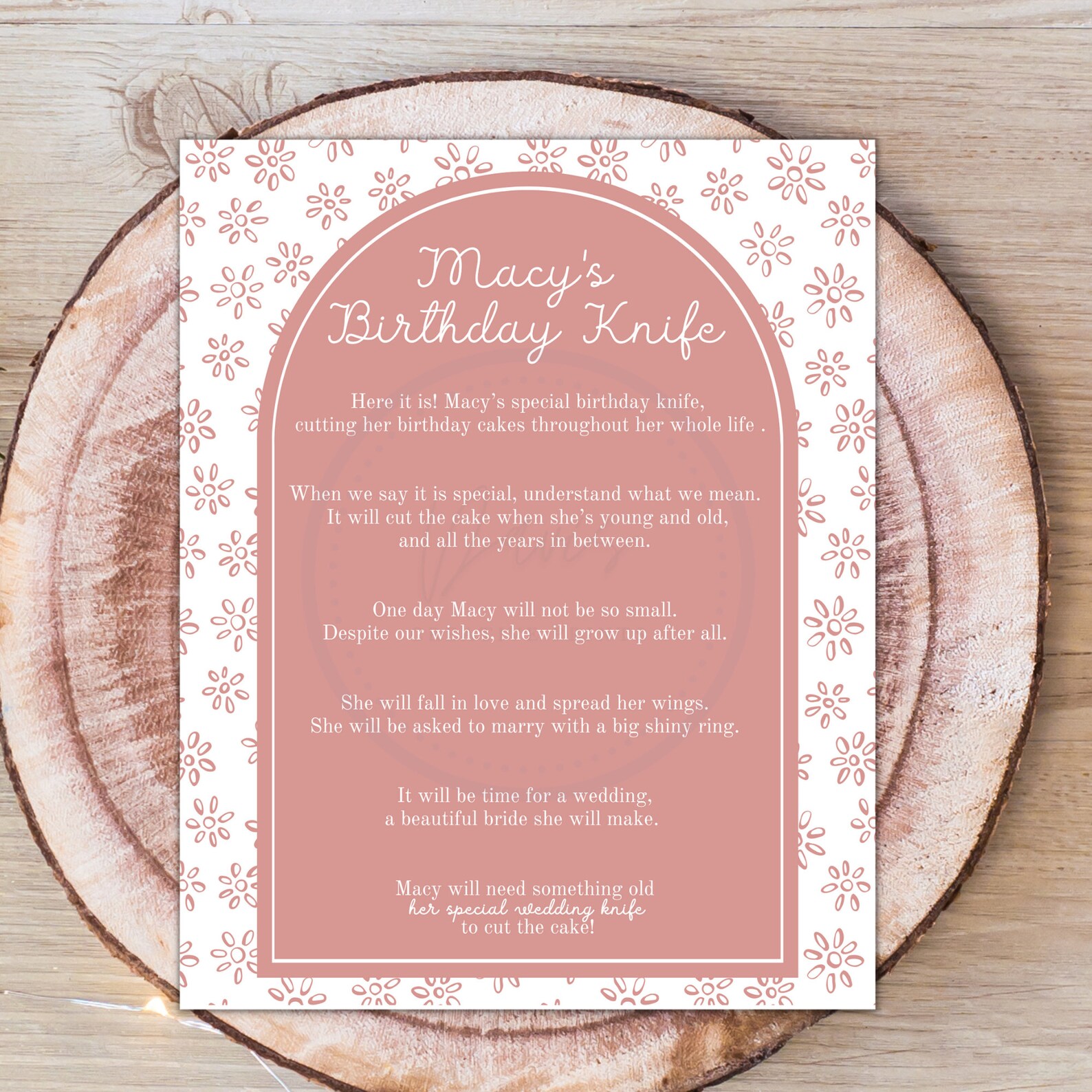 Personalized Birthday Knife Poem First Birthday Cake Knife Poem Floral ...