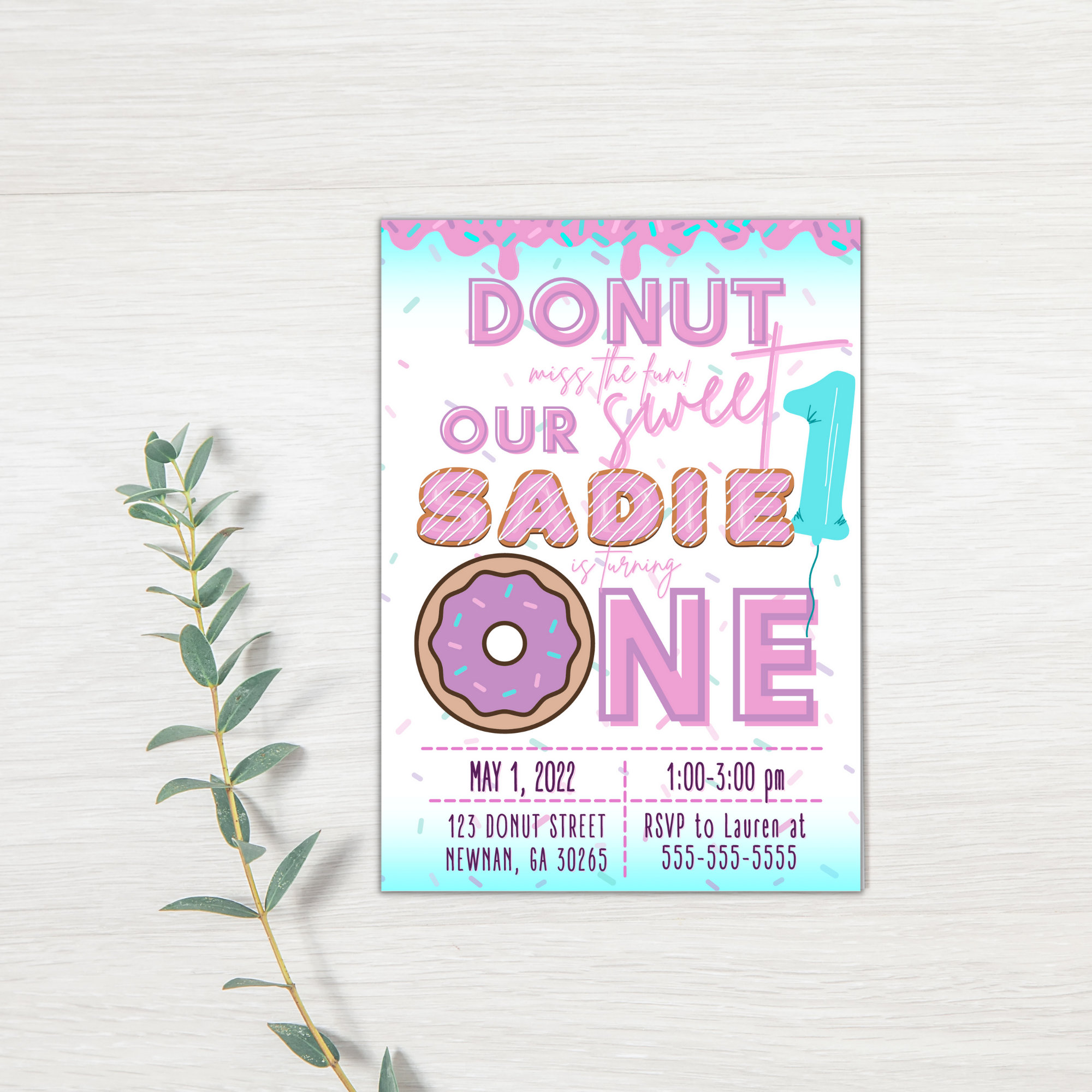 Donut First Birthday Invitation, 1st Birthday Invitation Girl, Donut ...