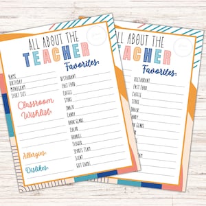 Teacher Questionnaire Printable | Back to School Survey (PDF) - Etsy