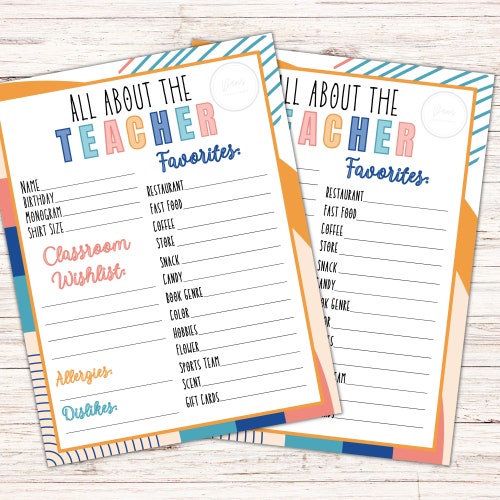 All About Teacher Questionnaire Back to School Teacher - Etsy