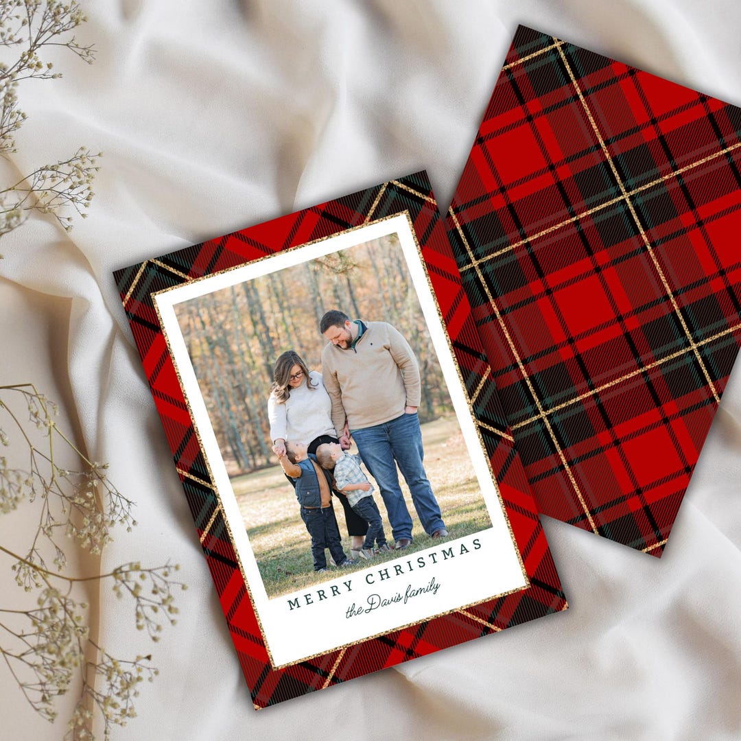 Christmas Plaid Card| Editable Christmas Card| Red Plaid Card| Editable ...