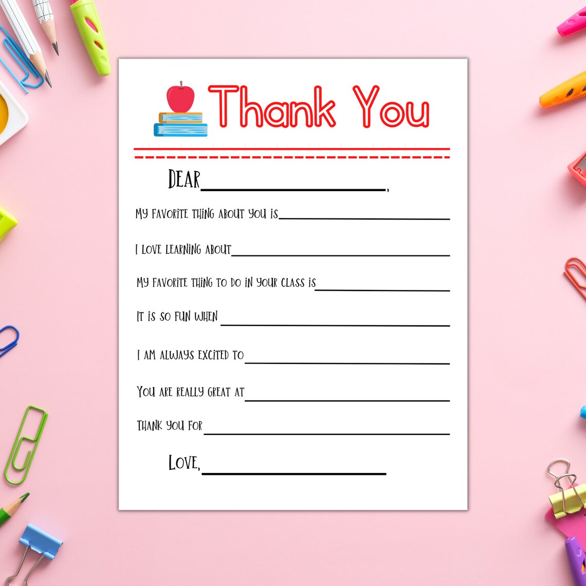 Teacher Appreciation Week Writing Printable Writing Worksheet for Kids ...