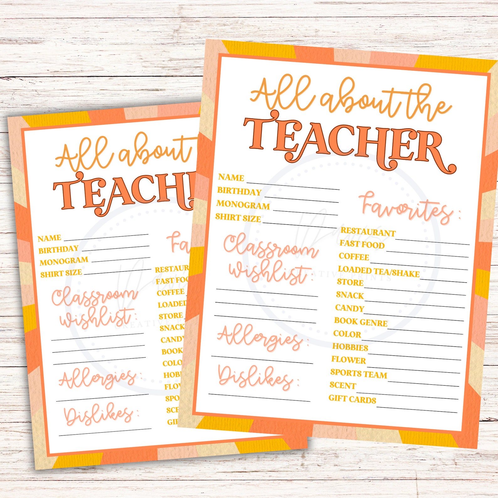All About the Teacher Printable Teacher Questionnaire Printable for ...