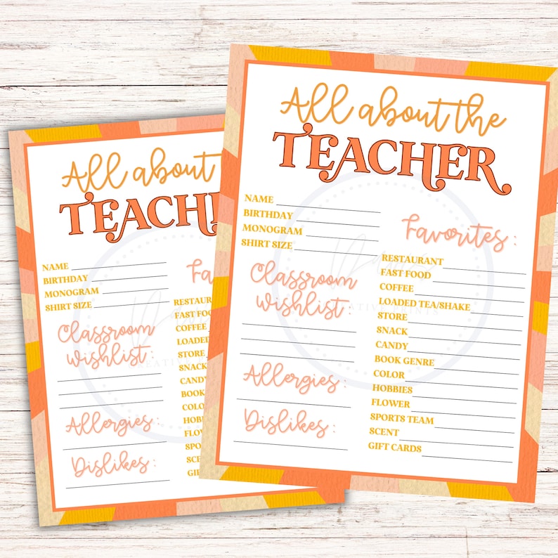 All About the Teacher Printable Teacher Questionnaire Printable for ...