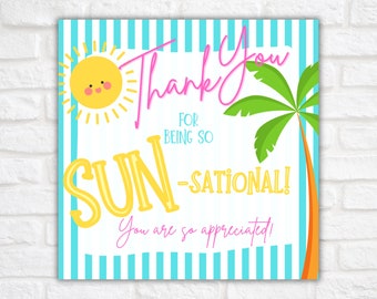 Thank You for Being Sun-sational Gift Tag Template, Employee, Staff, or ...