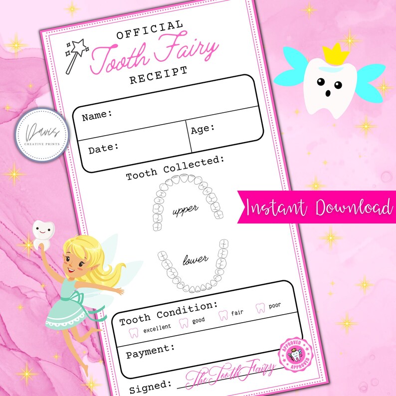 Printable Pink Tooth Fairy Receipt | Tooth Fairy Receipt| Tooth Fairy ...