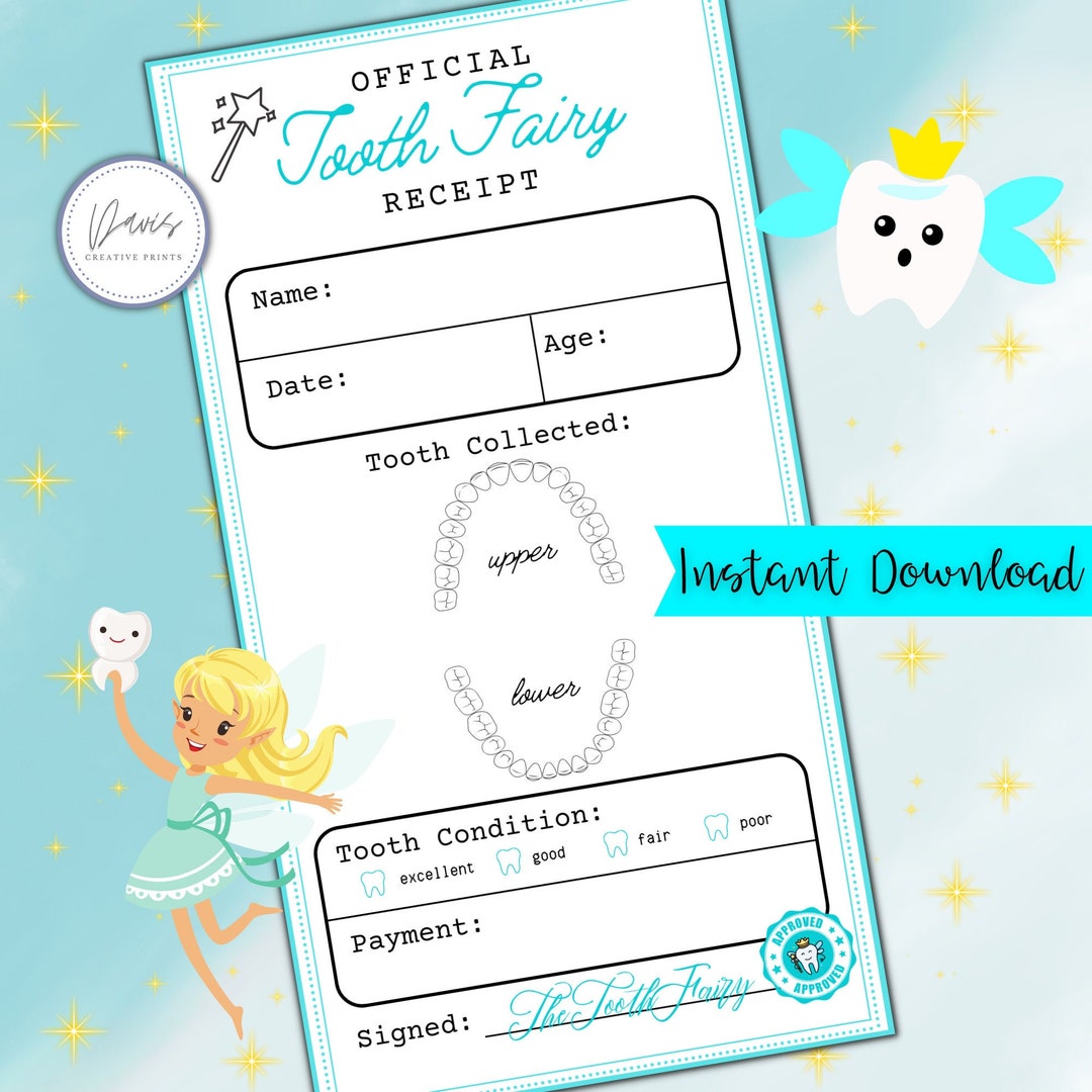 Printable Blue Tooth Fairy Receipt | Tooth Fairy Receipt| Tooth Fairy ...