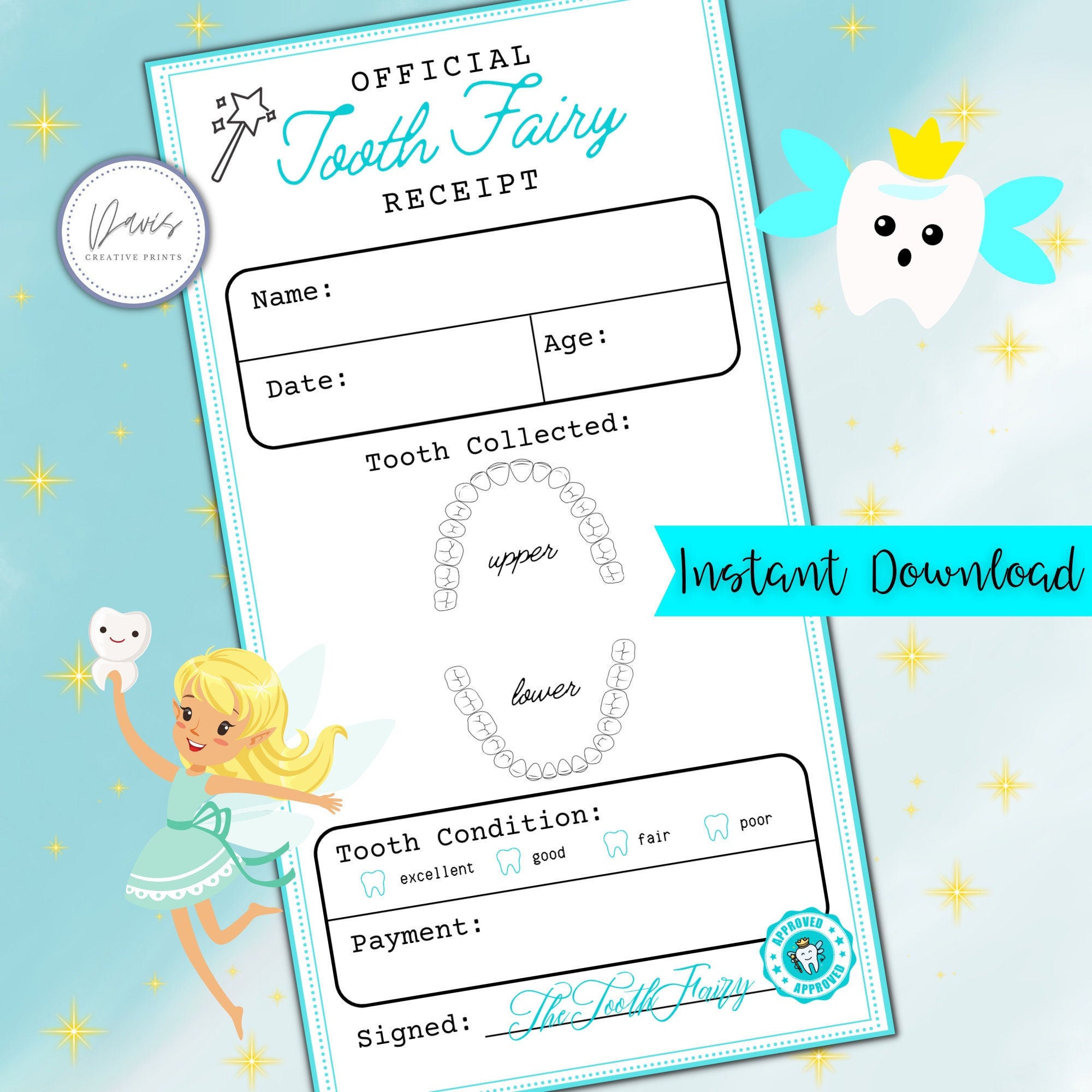 Printable Blue Tooth Fairy Receipt Tooth Fairy Receipt Tooth Fairy ...