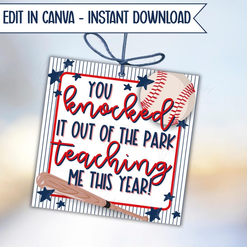 Baseball Teacher Gift Tag | You Knocked It Out of the Park | End Year ...