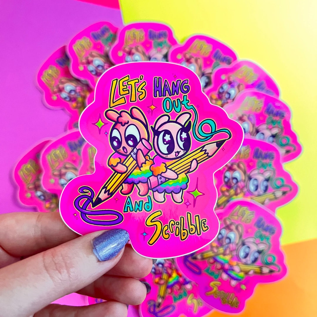 Let's Hang Out and Scribble Sticker Waterproof Vinyl Cute Artist - Etsy