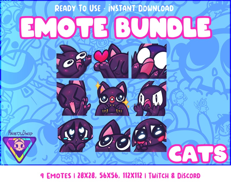 Cat Emote Bundle | Set of 9 | Black Kitties | for Twitch and Discord ...