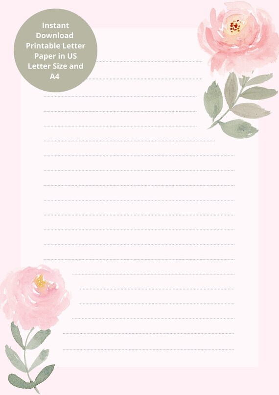 Printable Pink Rose Floral Letter Paper Letter Paper - Etsy