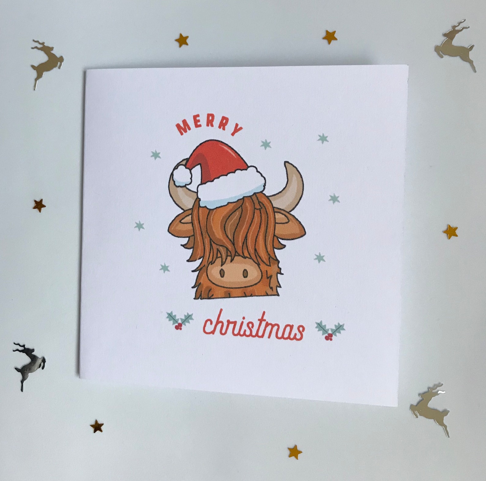 Highland Cow Christmas Card, Highland Cow Card, Cute Highland Cow Card ...