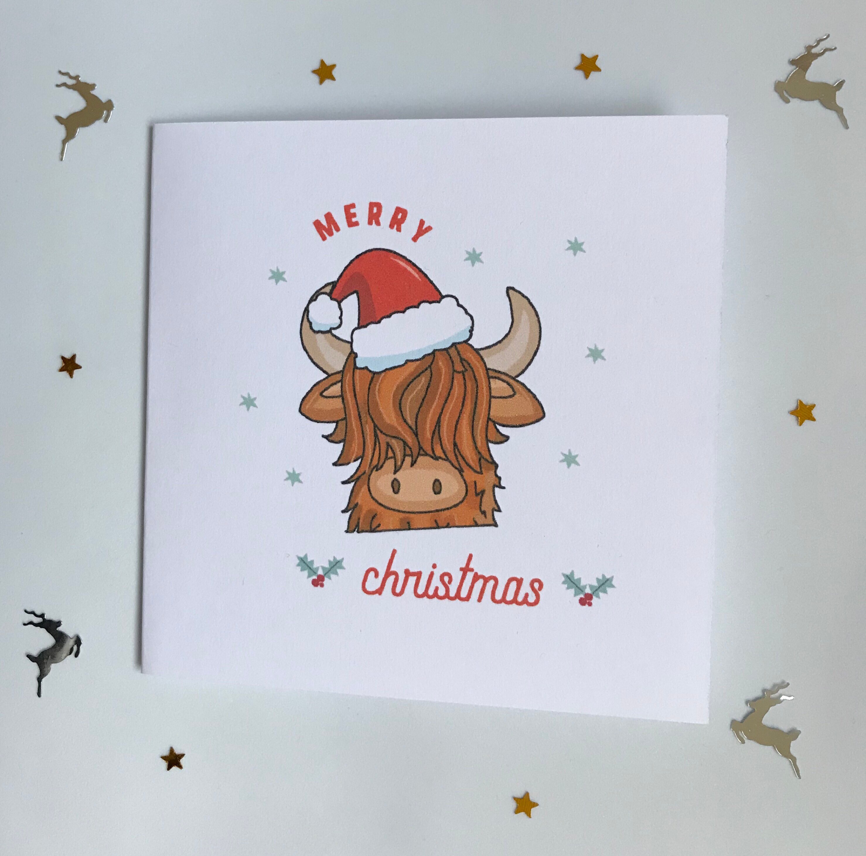 Highland Cow Christmas Card, Highland Cow Card, Cute Highland Cow Card ...