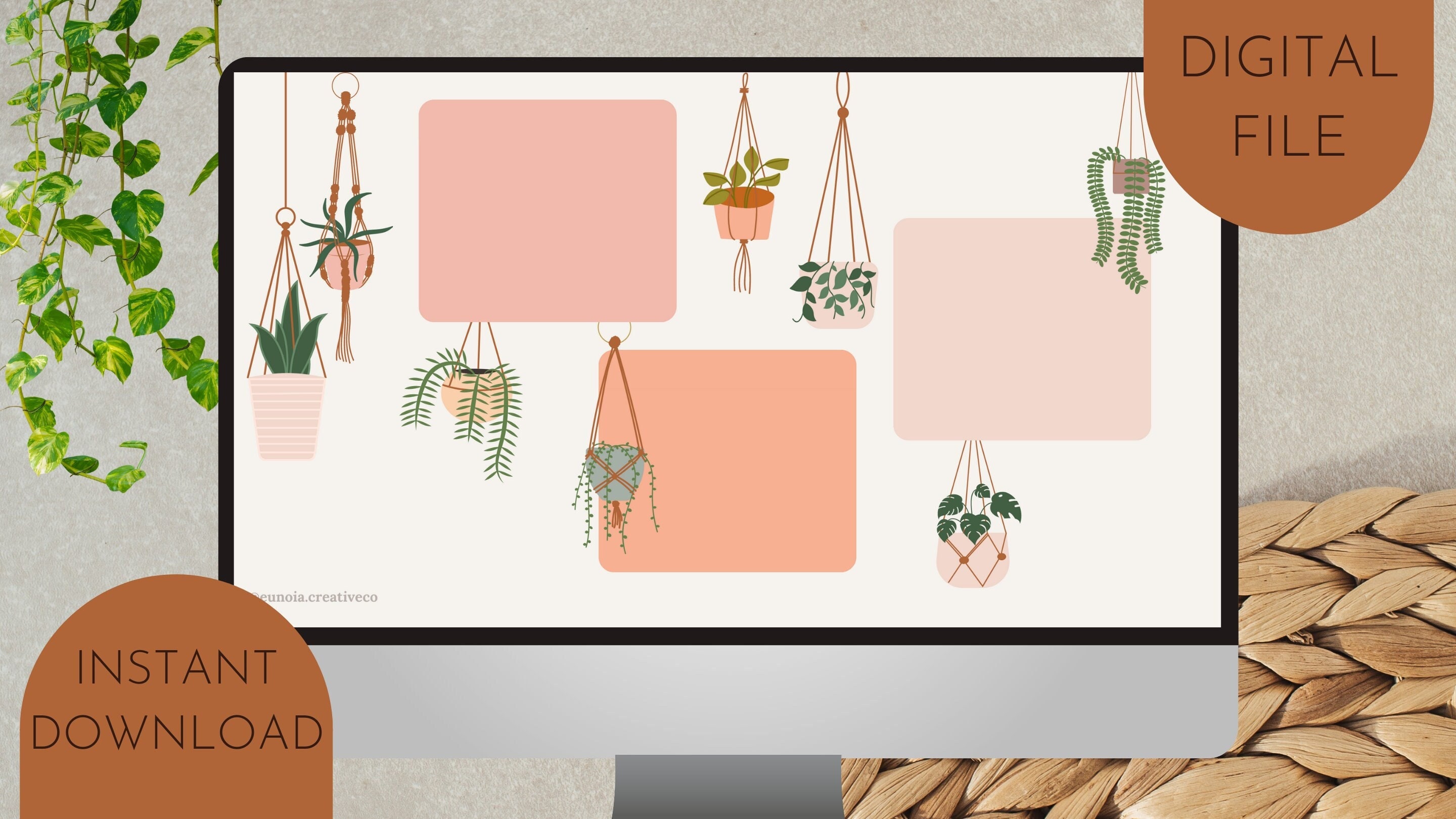 Digital Desktop Wallpaper, Hanging Plants, Boho, Digital Download ...