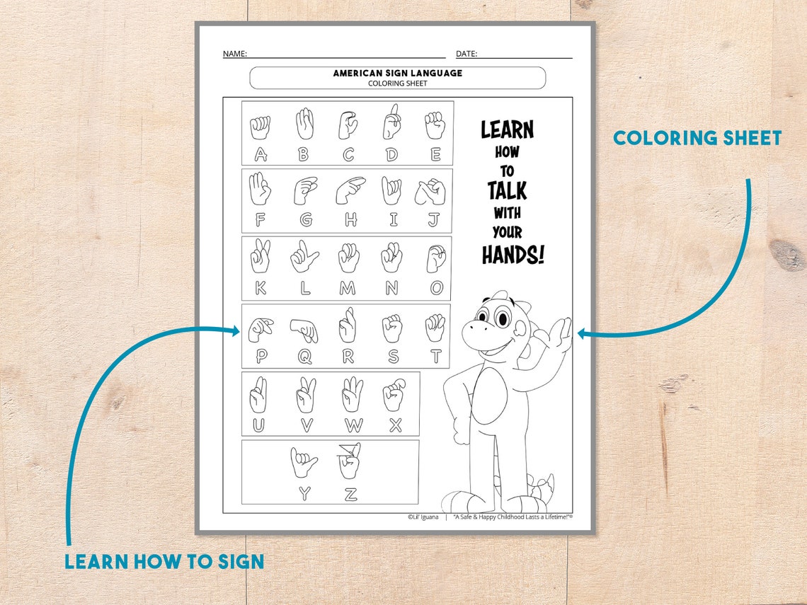 ASL Alphabet Poster, Kids Learning Chart, Coloring Sheet (digital ...