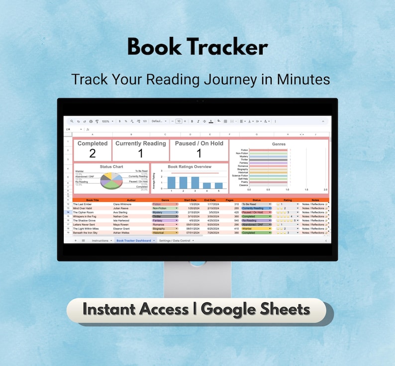 Interactive Book Tracker, Google Sheets Dashboard, Digital Reading Log ...