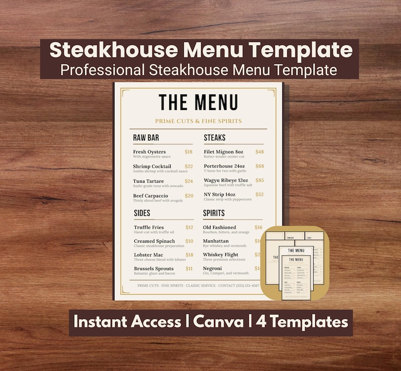 Steakhouse Menu Template Editable | Customizable Menu Design | Canva ...