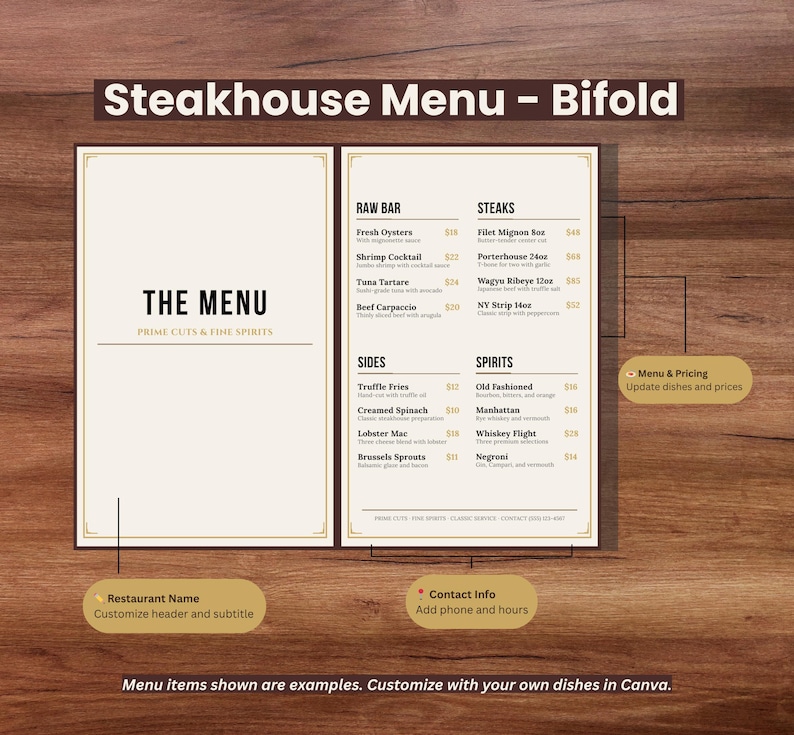 Steakhouse Menu Template Editable | Customizable Menu Design | Canva ...