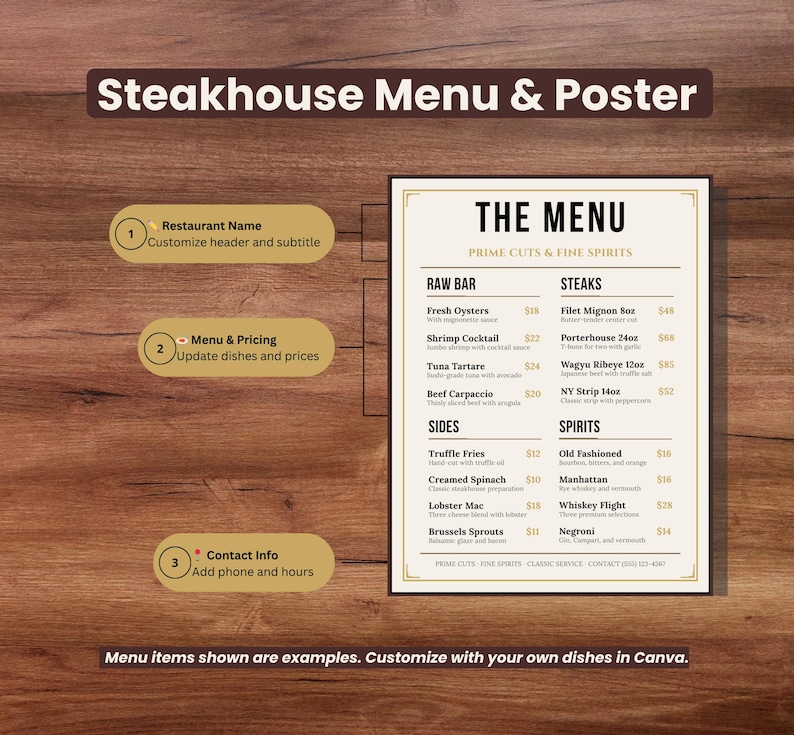 Steakhouse Menu Template Editable | Customizable Menu Design | Canva ...