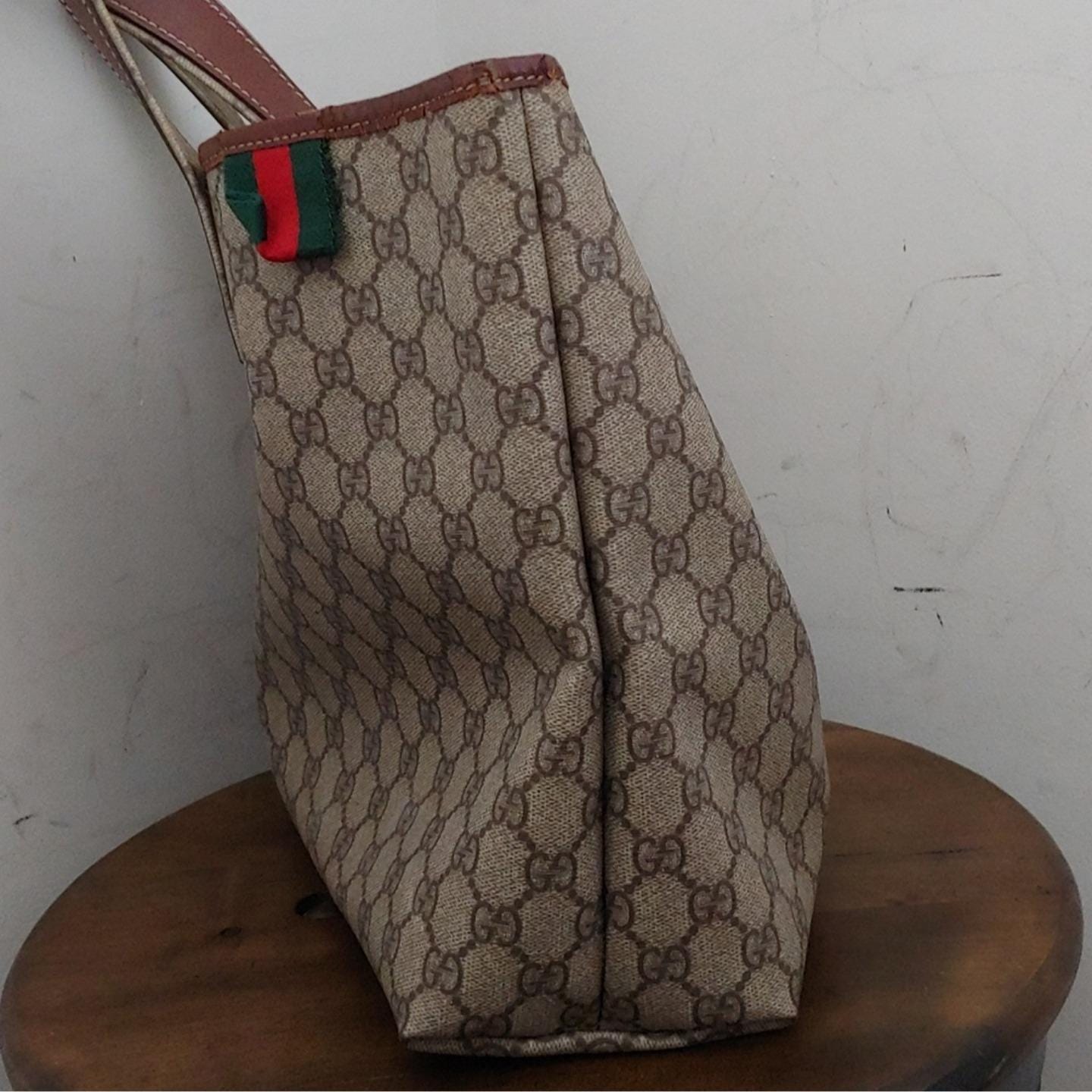 Authentic Gucci GG Plus Monogram Supreme Signature Sherry Web Loop Tote ...