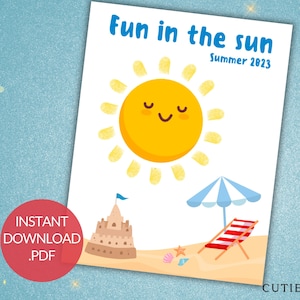 Summer Beach Printable Craft for Baby Toddler Fingerprint Keepsake Art ...
