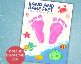 Summer Beach Printable Craft for Baby Toddler Fingerprint Keepsake Art ...