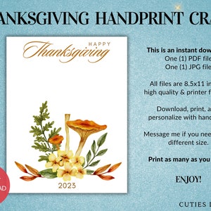 Handprint Art Thanksgiving Printable Craft Memory Keepsake Baby Art Pre ...