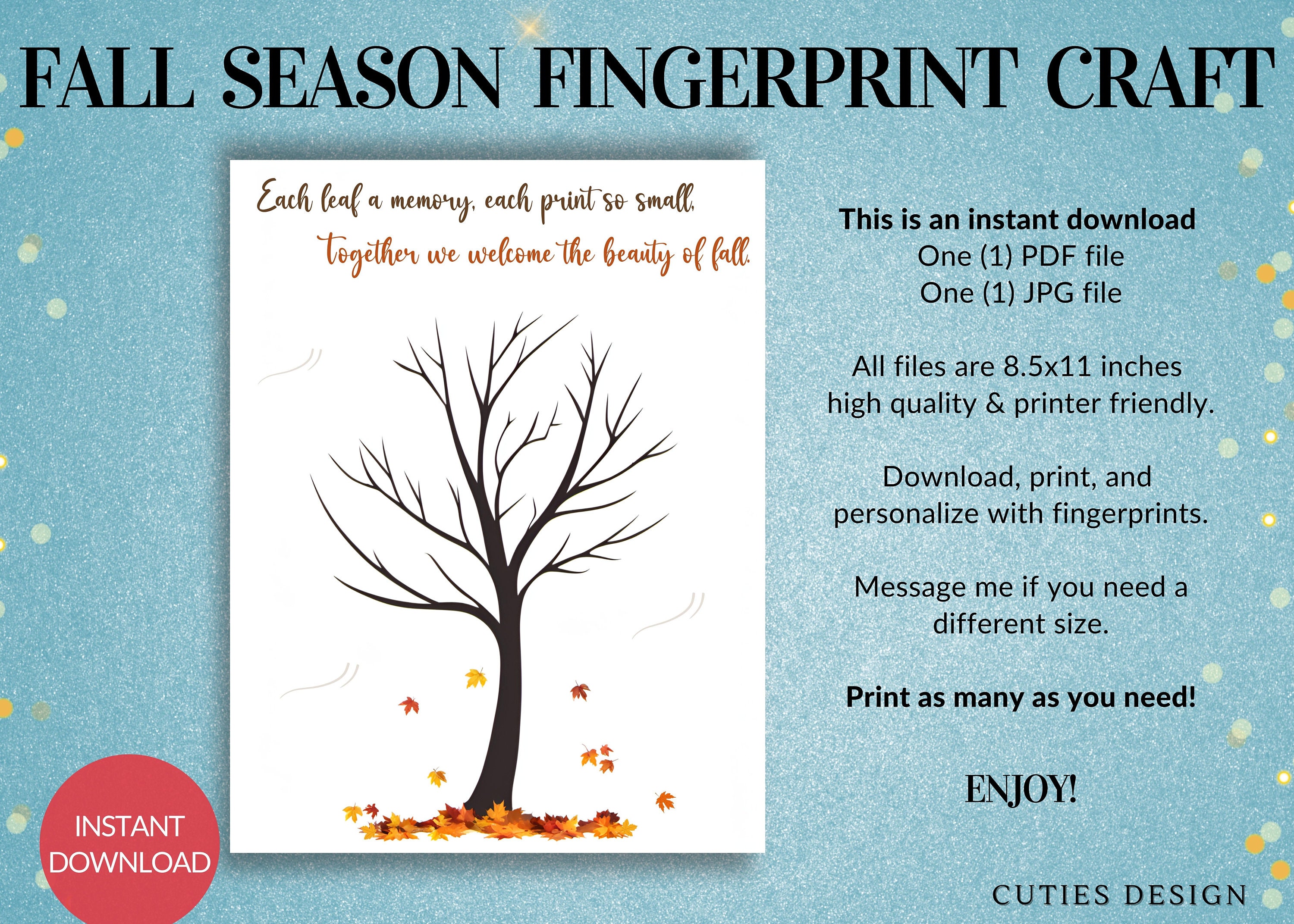 Fingerprint Fall Craft Autumn Art Printable Baby Card Memory Keepsake ...