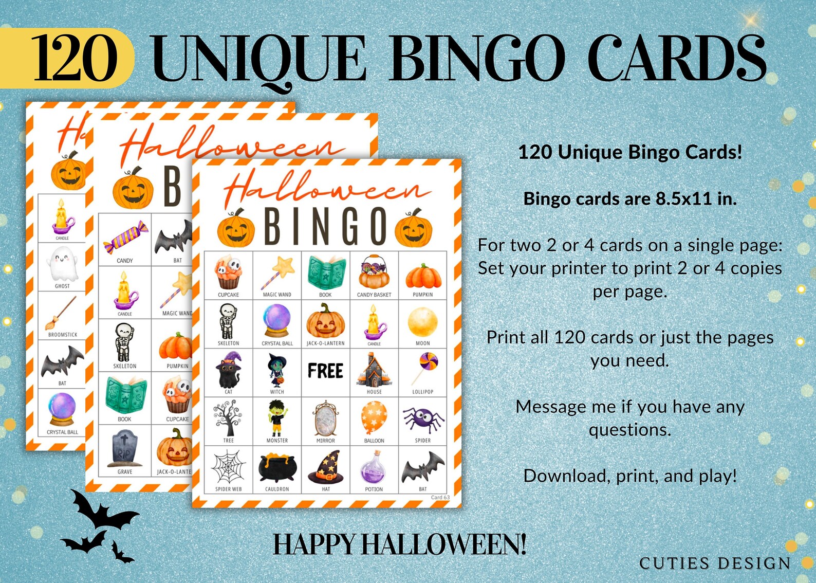 Halloween BINGO 120 Printable Cards Halloween Games for Kids - Etsy