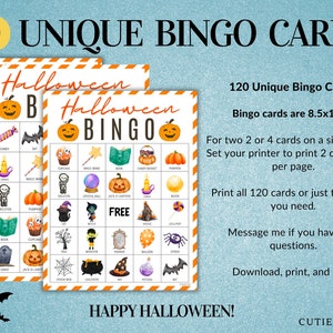 Halloween BINGO 120 Printable Cards Halloween Games for Kids Bingo Game ...