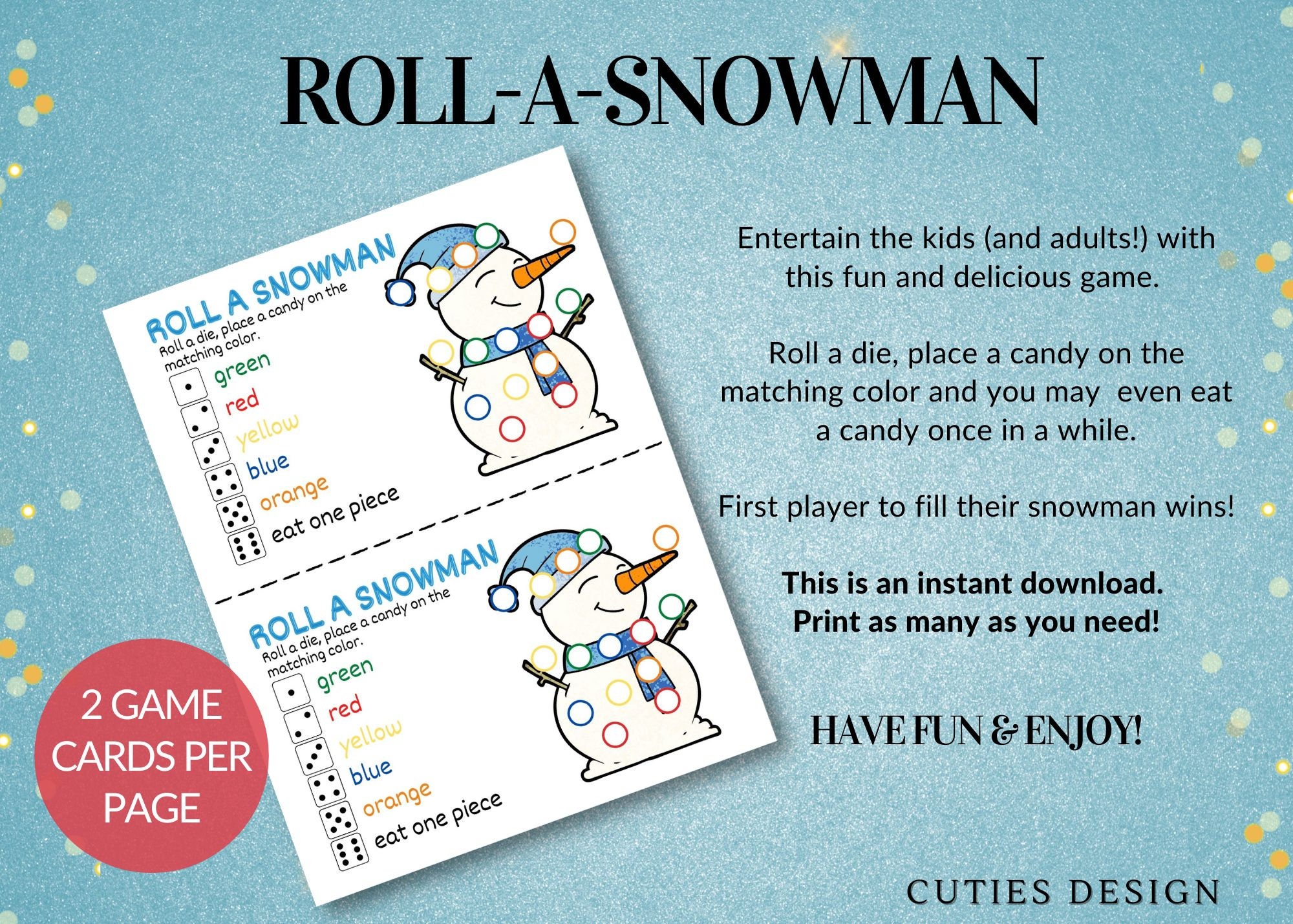Roll a Snowman Game, Instant Download Christmas Game for Kids ...